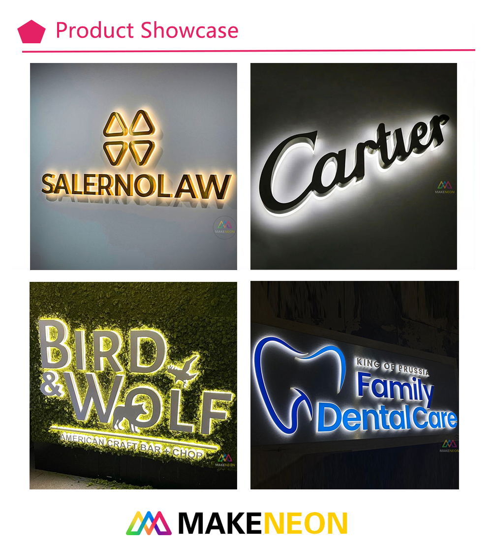 Custom Logo 3D Metal Backlit Sign, Stainless Steel Logo Sign Gold Silv ...