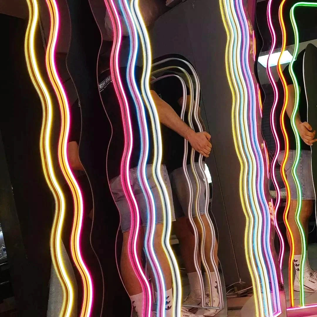 Wavy LED Neon Mirror - Multicolor Neon Sign For Beauty shop, nail salo ...