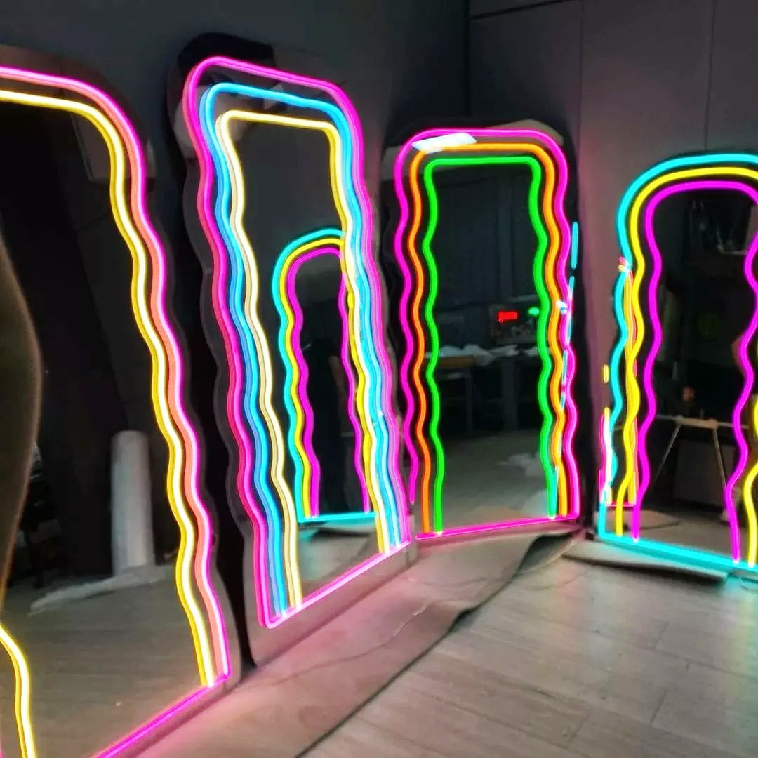 Wavy LED Neon Mirror - Multicolor Neon Sign For Beauty shop, nail salo ...