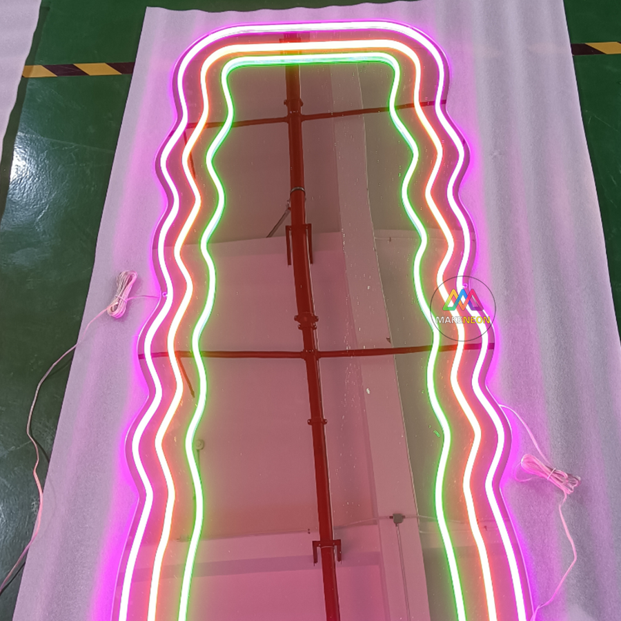 Wavy LED Neon Mirror - Multicolor Neon Sign For Beauty shop, nail salo ...