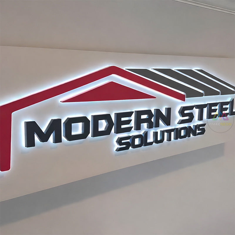 Custom 3D Backlit Metal Logo with Backplate - Bold Business Signage ...