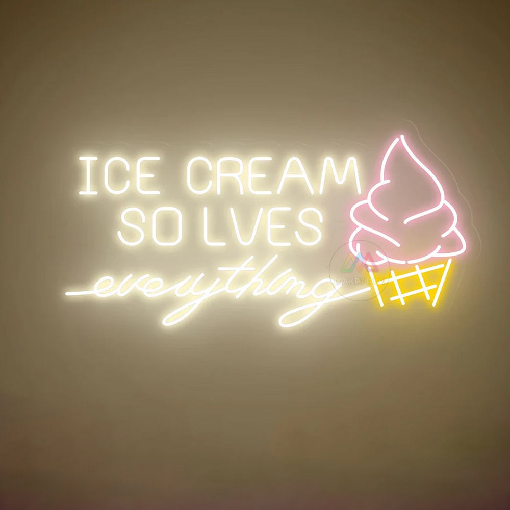 Ice Cream Solves Everything Neon Sign for Ice Cream Shop, Food Bar Dec ...