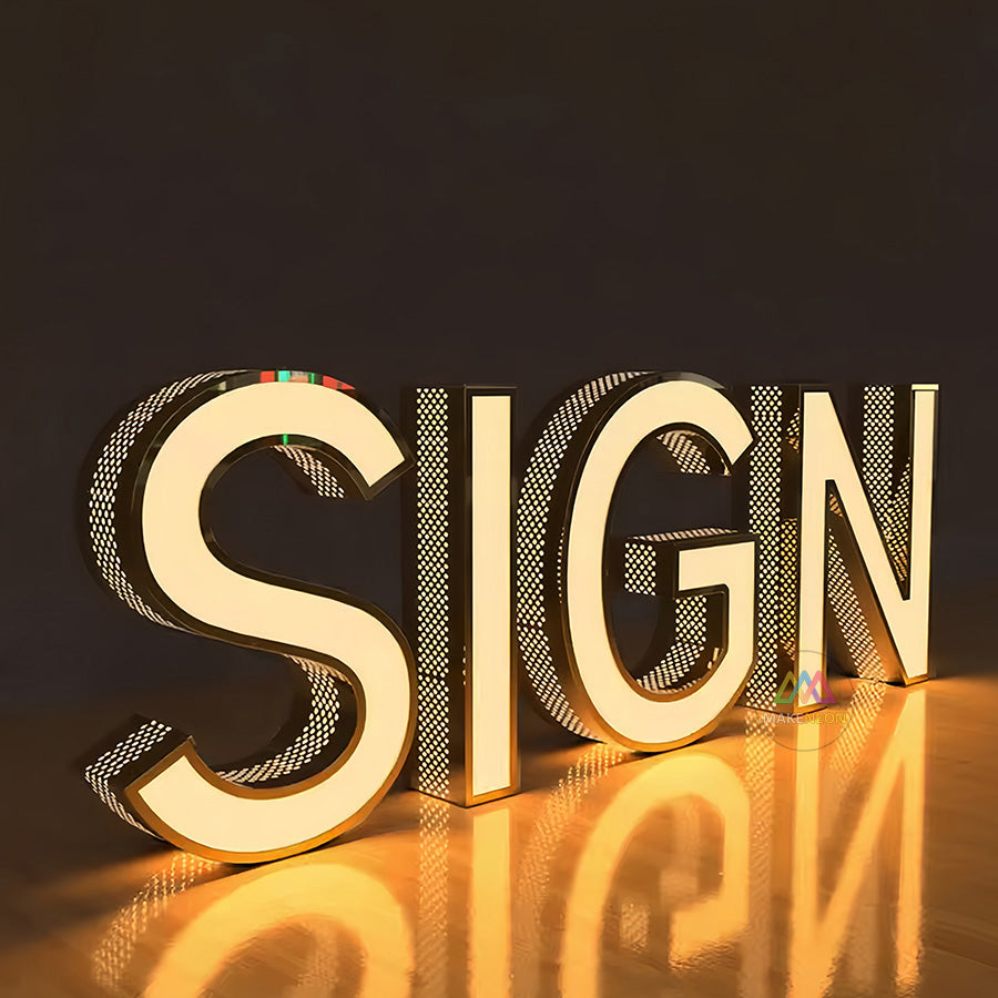 Custom Perforated Channel Letters - Outdoor LED Sign with Punching ...